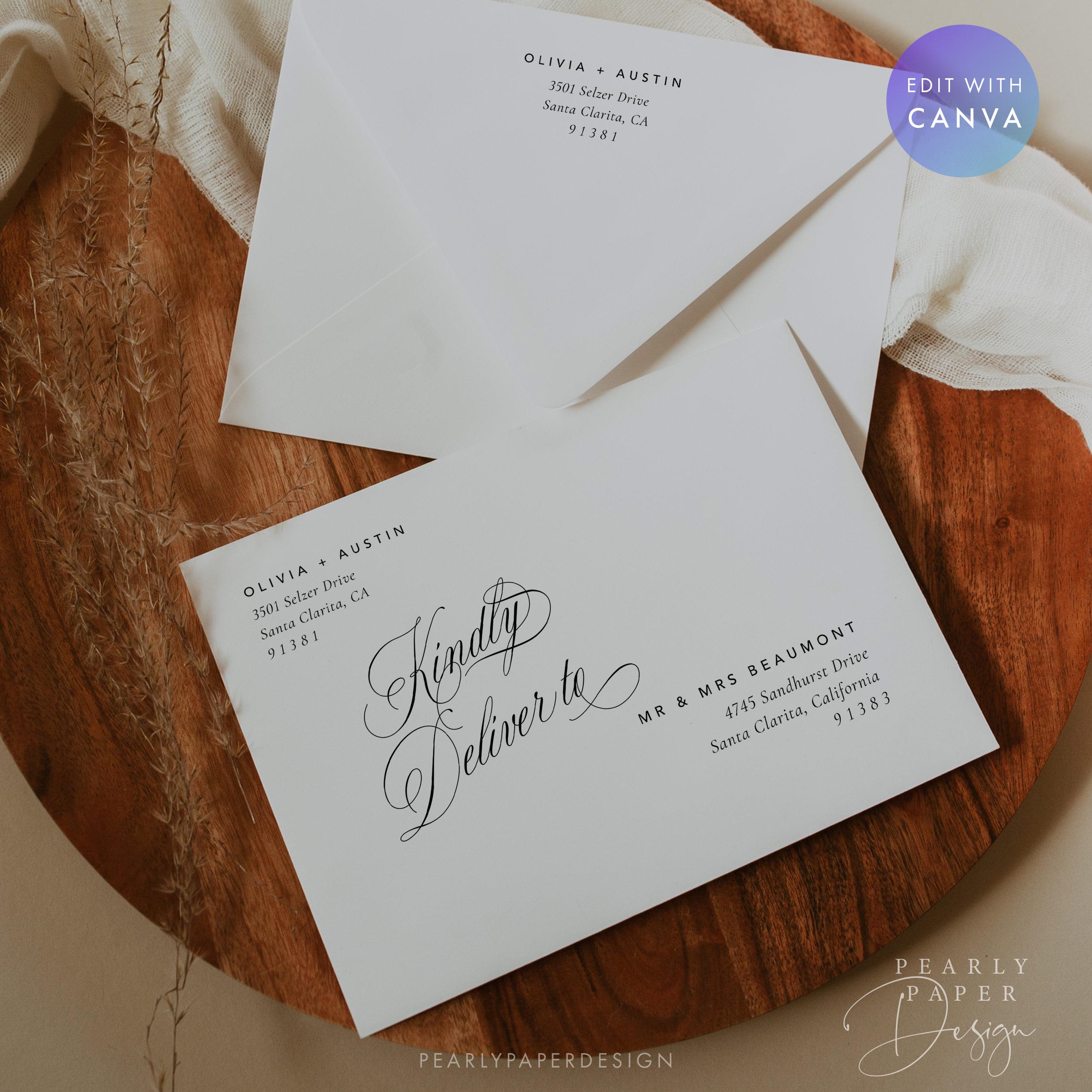A7 Envelope Addressing Template for Canva, Calligraphy Wedding Envelope ...