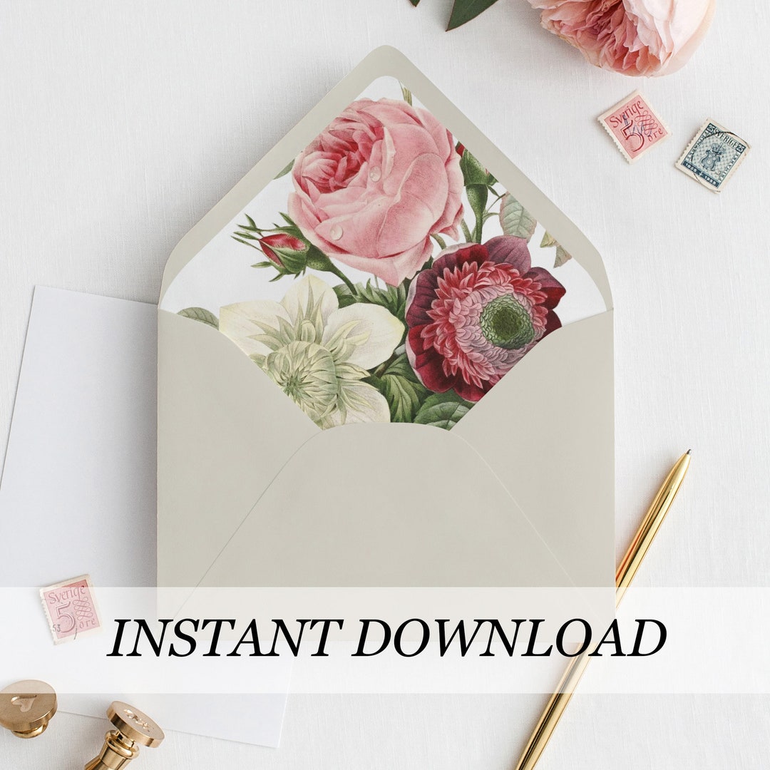 Floral Envelope Liner Template Rustic Floral Envelope Liner Wedding ...