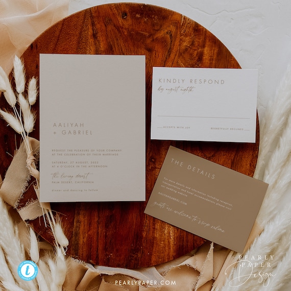 Beige Wedding Invitation Template Digital Download Sand - Etsy
