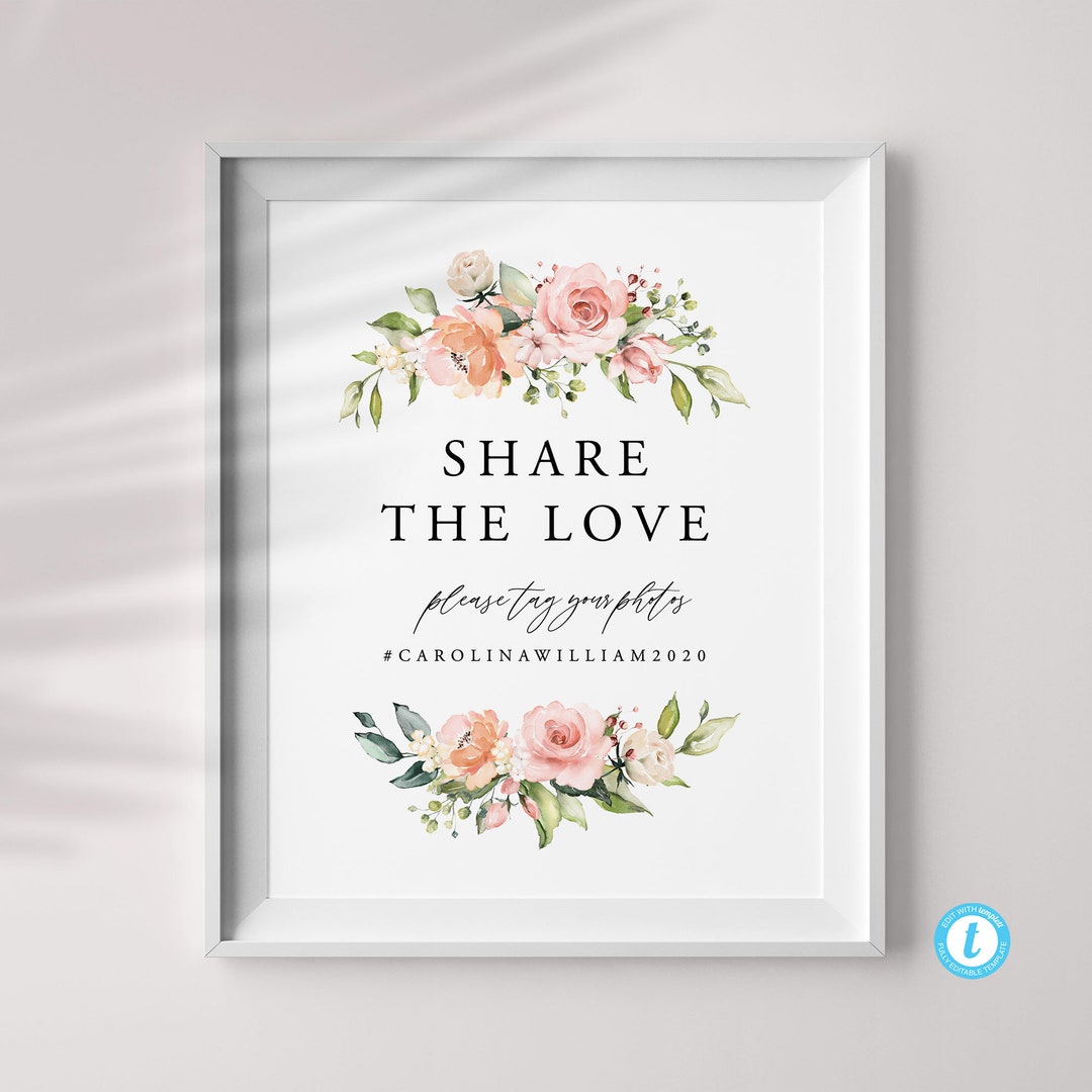 Share the Love Wedding Hashtag Sign Template Download Custom Wedding ...