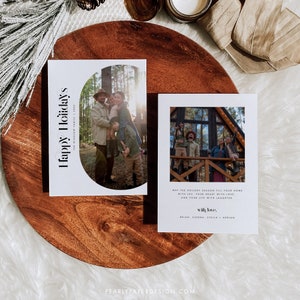Oval Happy Holiday Card Template, Minimalist Photo Holidays Templett ...