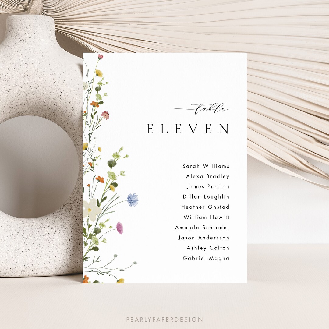 Boho Table Numbers Seating Chart Cards Template, Floral Wedding Seating ...