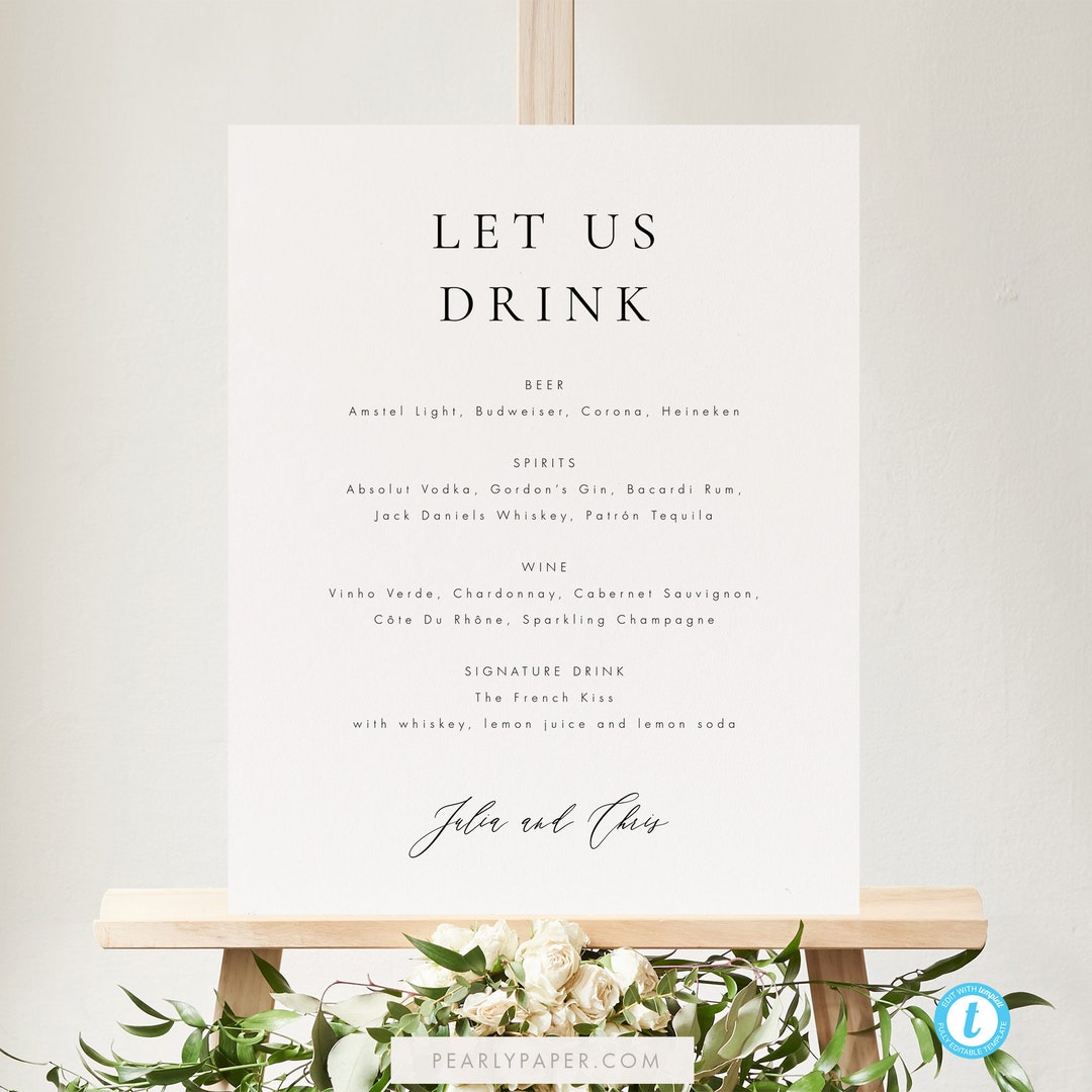 Printable Bar Menu Sign Template Templett Minimalist Modern Bar Menu ...