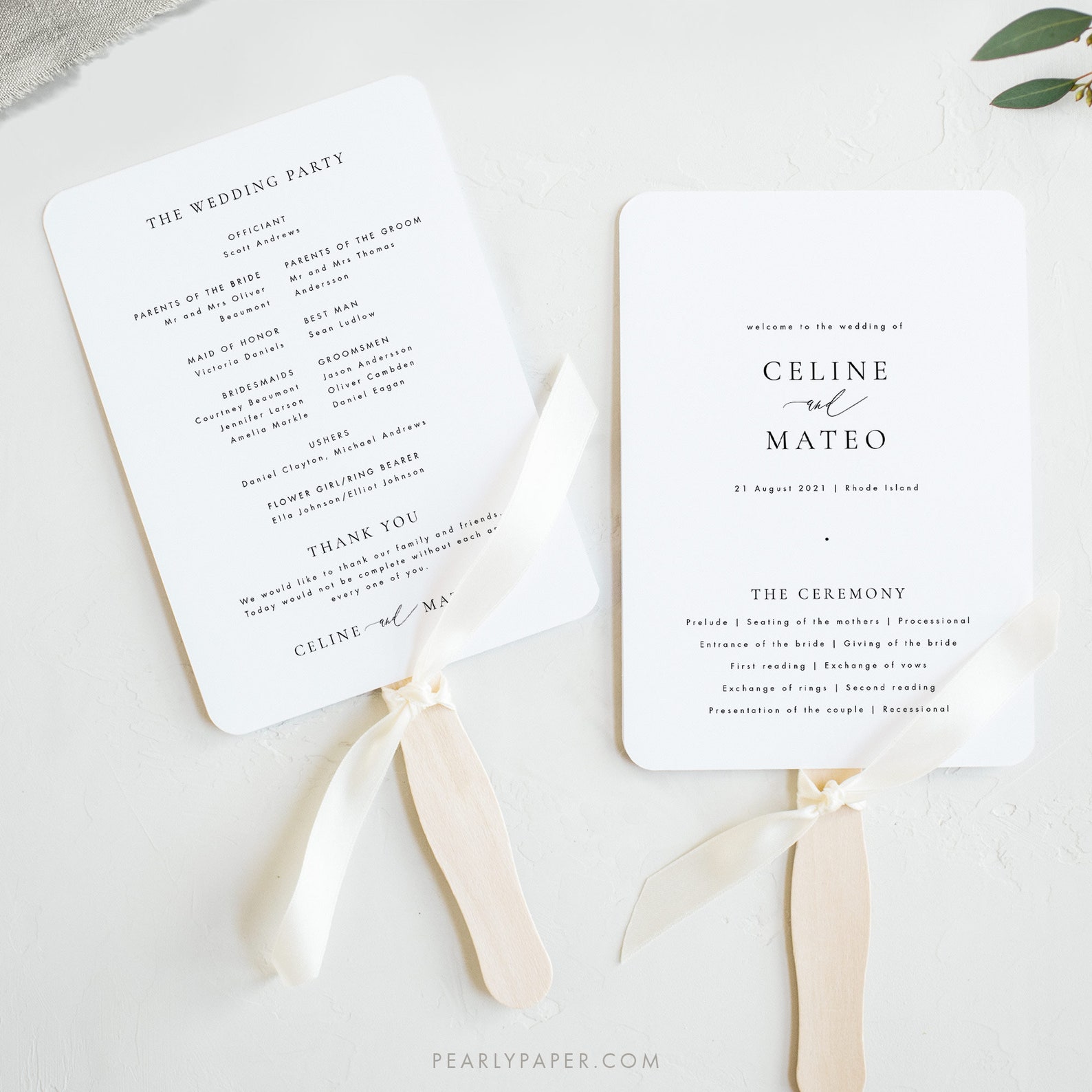 Printable Wedding Ceremony Program Fan Template, Simple Modern Wedding ...