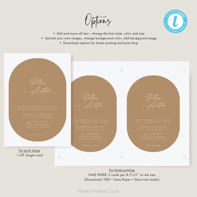 Oval Wedding Invitation Template Digital Download Sand Desert - Etsy