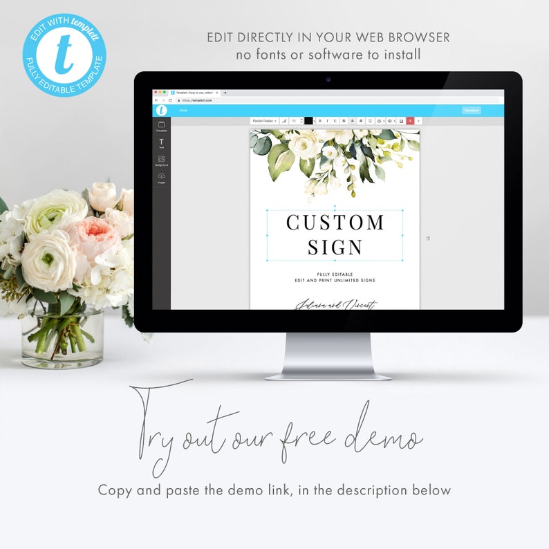 Printable Custom Sign Template Floral Wedding Sign Rustic Sign ...