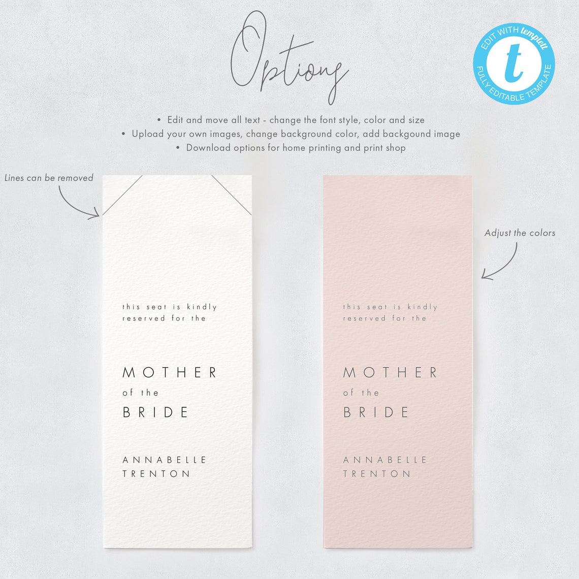 Minimalist Wedding Seating Tag Reserved Seating Template - Etsy UK