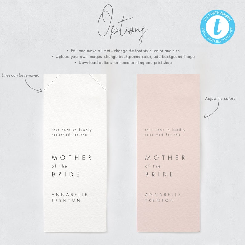 Minimalist Wedding Seating Tag Reserved Seating Template - Etsy UK