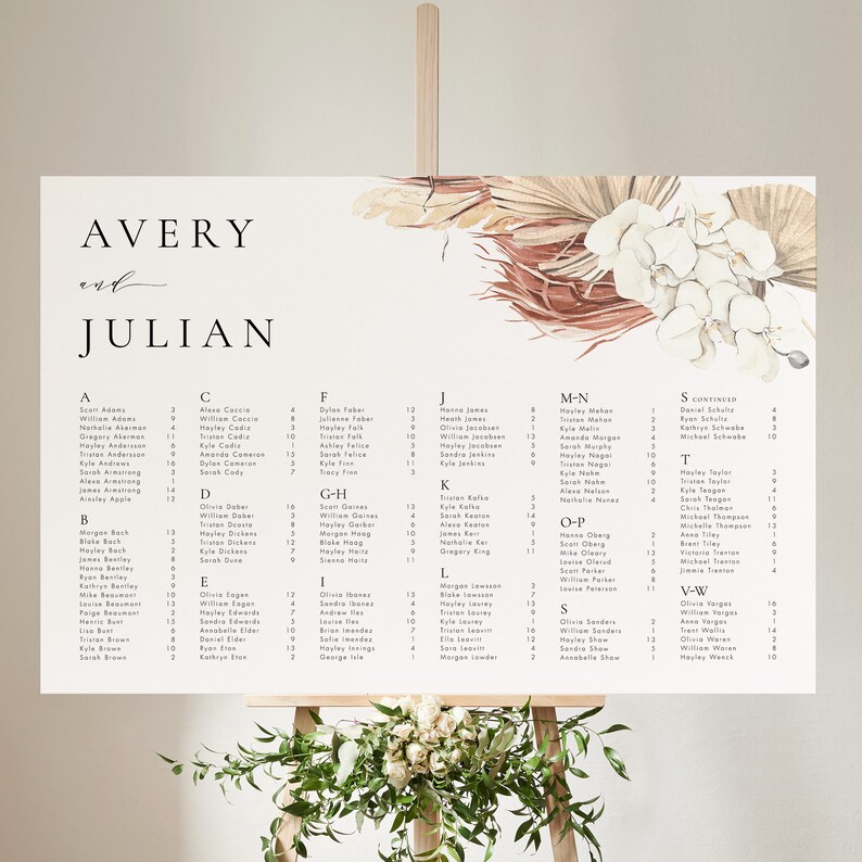 Alphabetical Seating Chart Template Download Boho Seating Alphabetized ...