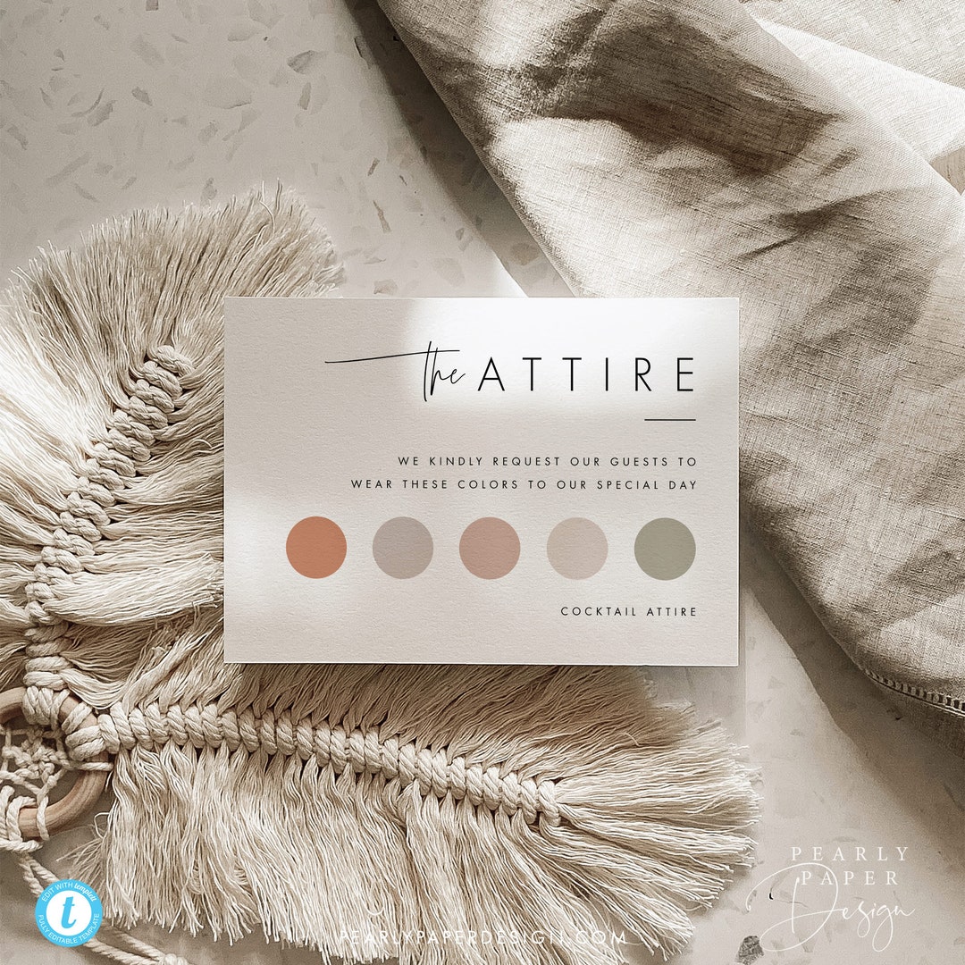Editable Wedding Attire Card Template, Guest Dress Code Insert Card ...