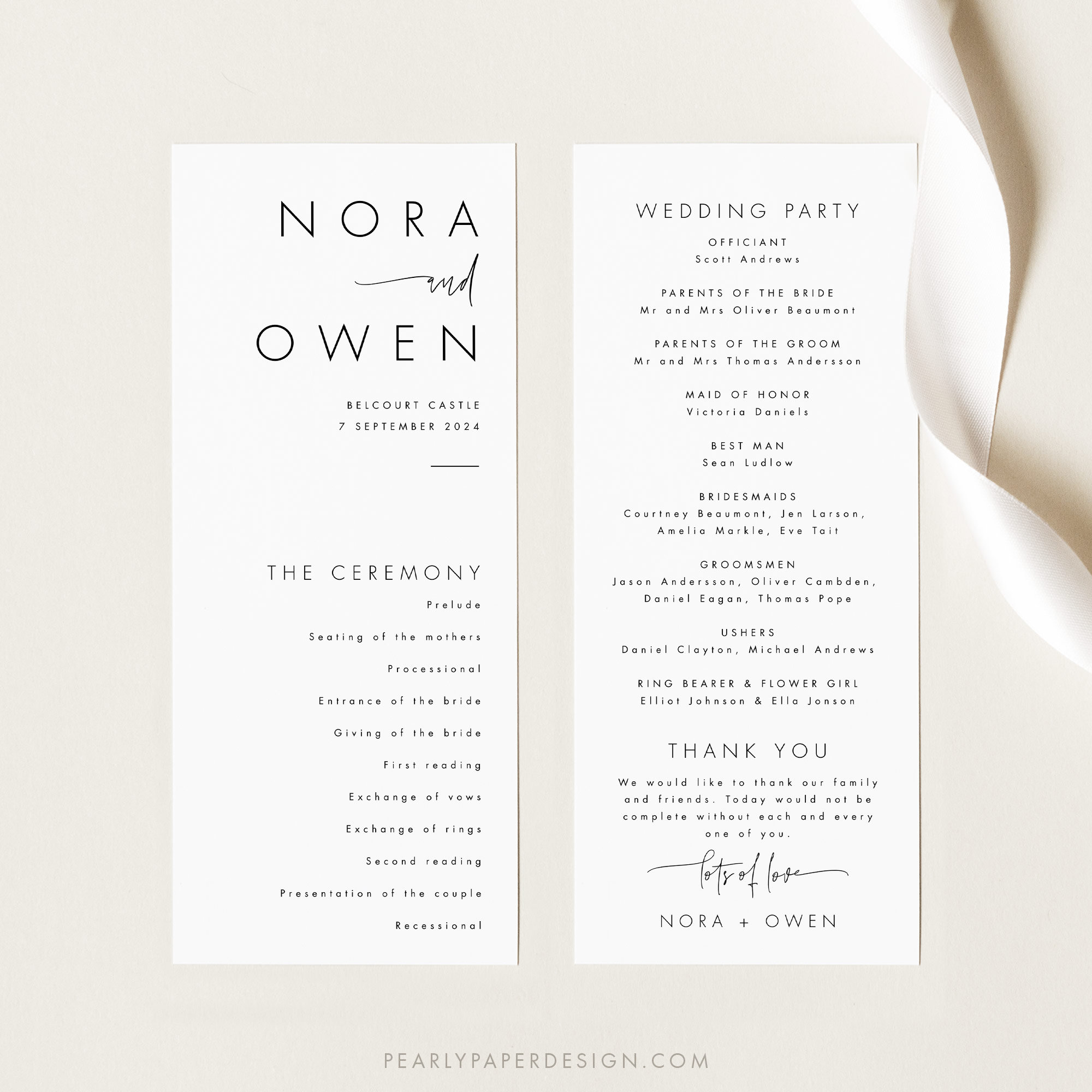 Minimalist Wedding Program Template, Modern Order of Service Template ...