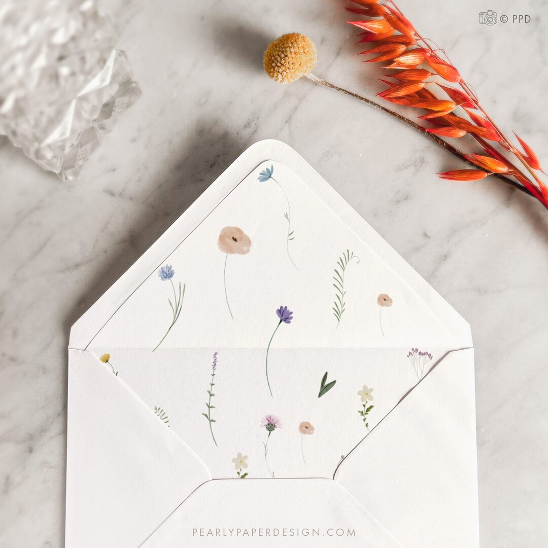 Floral Envelope Liner Template, Wildflower Liner, Wildflower Envelope ...