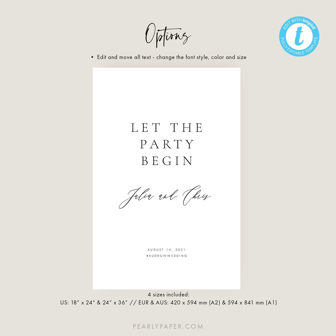 Let the Party Begin Wedding Sign Template Modern Wedding - Etsy