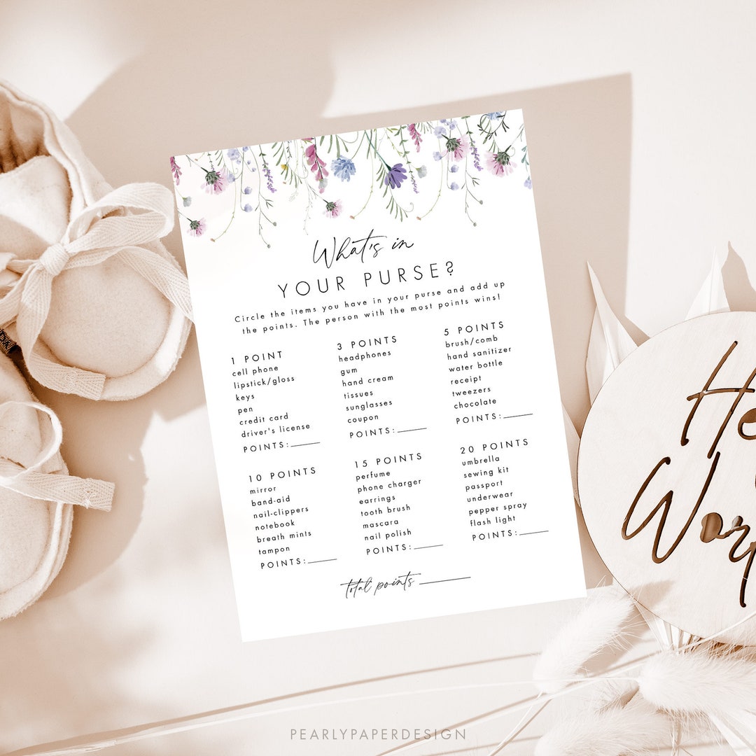 What's in Your Purse Baby Shower Game Template, Floral Baby Shower ...
