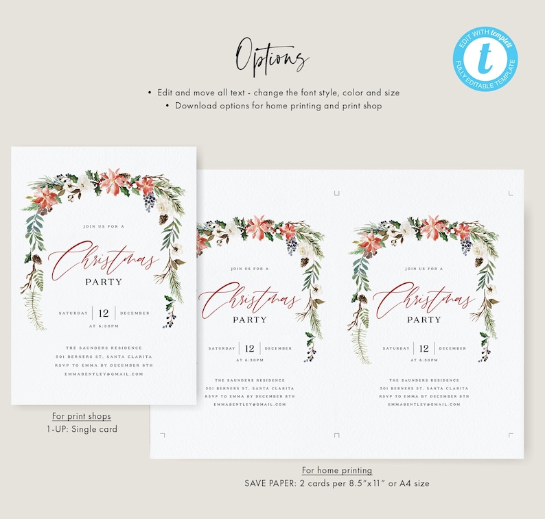 Printable Christmas Invitation Template, Rustic Christmas Party Invite ...