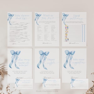 Blue Baby Shower Game Bundle, Blue Bow Baby Game Bundle Template ...