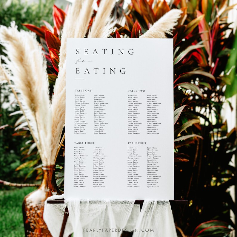 Minimalist Seating Chart Sign Template Download Four Tables - Etsy