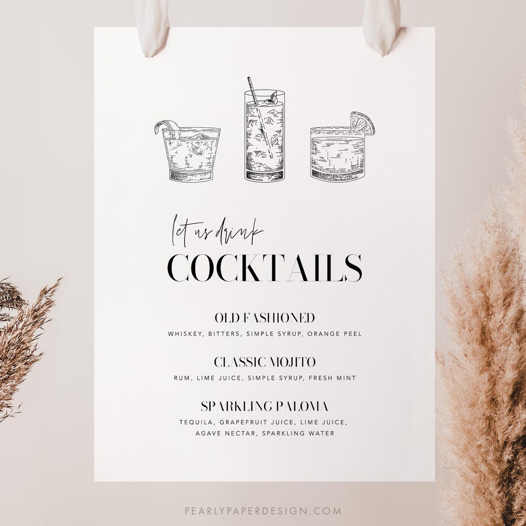 Printable Signature Cocktails Sign Template, Elegant Wedding Bar Sign ...