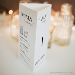 Minimalist Trifold Table Number With Cocktails, Modern Wedding Menu ...