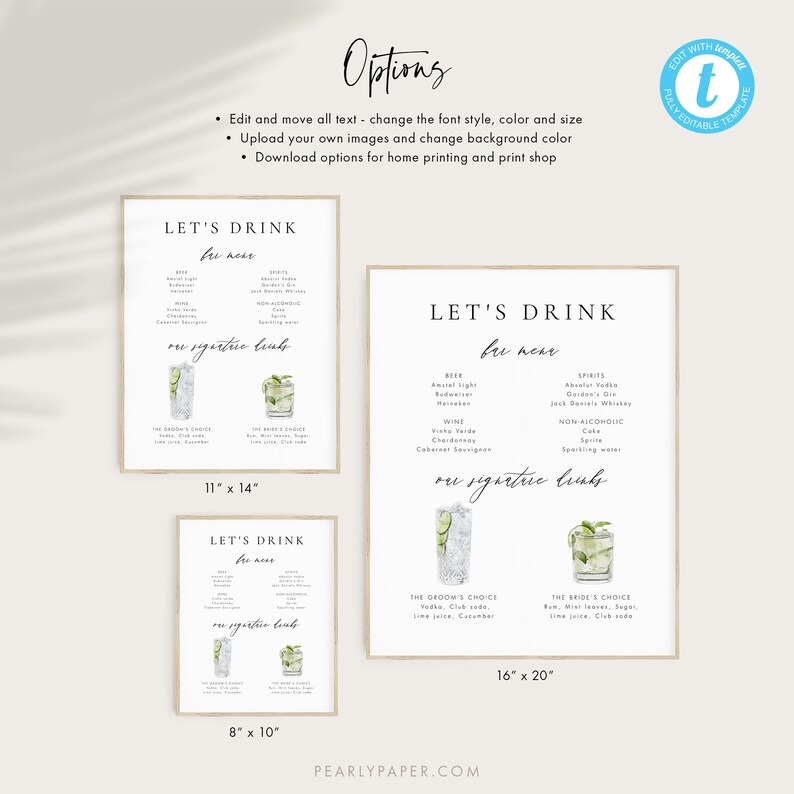Printable Bar Menu Template Download Signature Cocktails Sign - Etsy