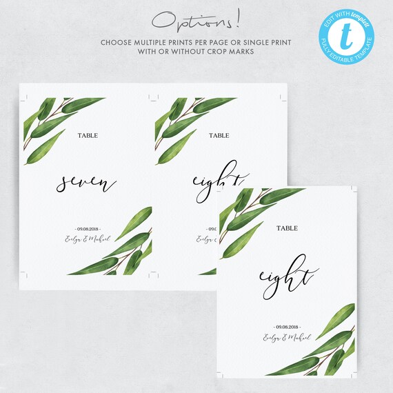 Greenery Table Numbers Lucie EDIT in TEMPLETT Printable Wedding Table ...