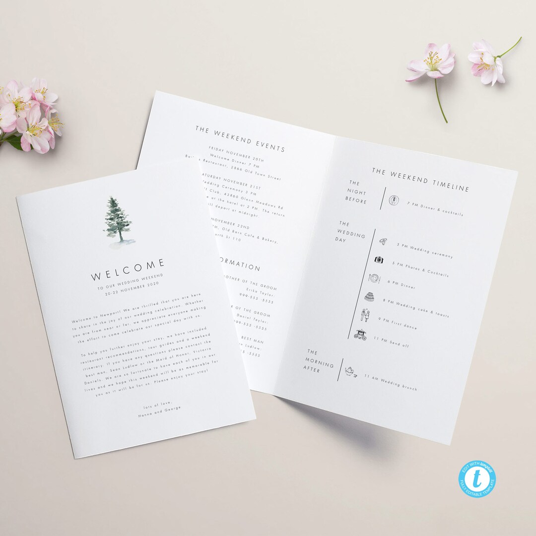 Wedding Weekend Itinerary Template Woodland Minimalist Weekend Timeline ...