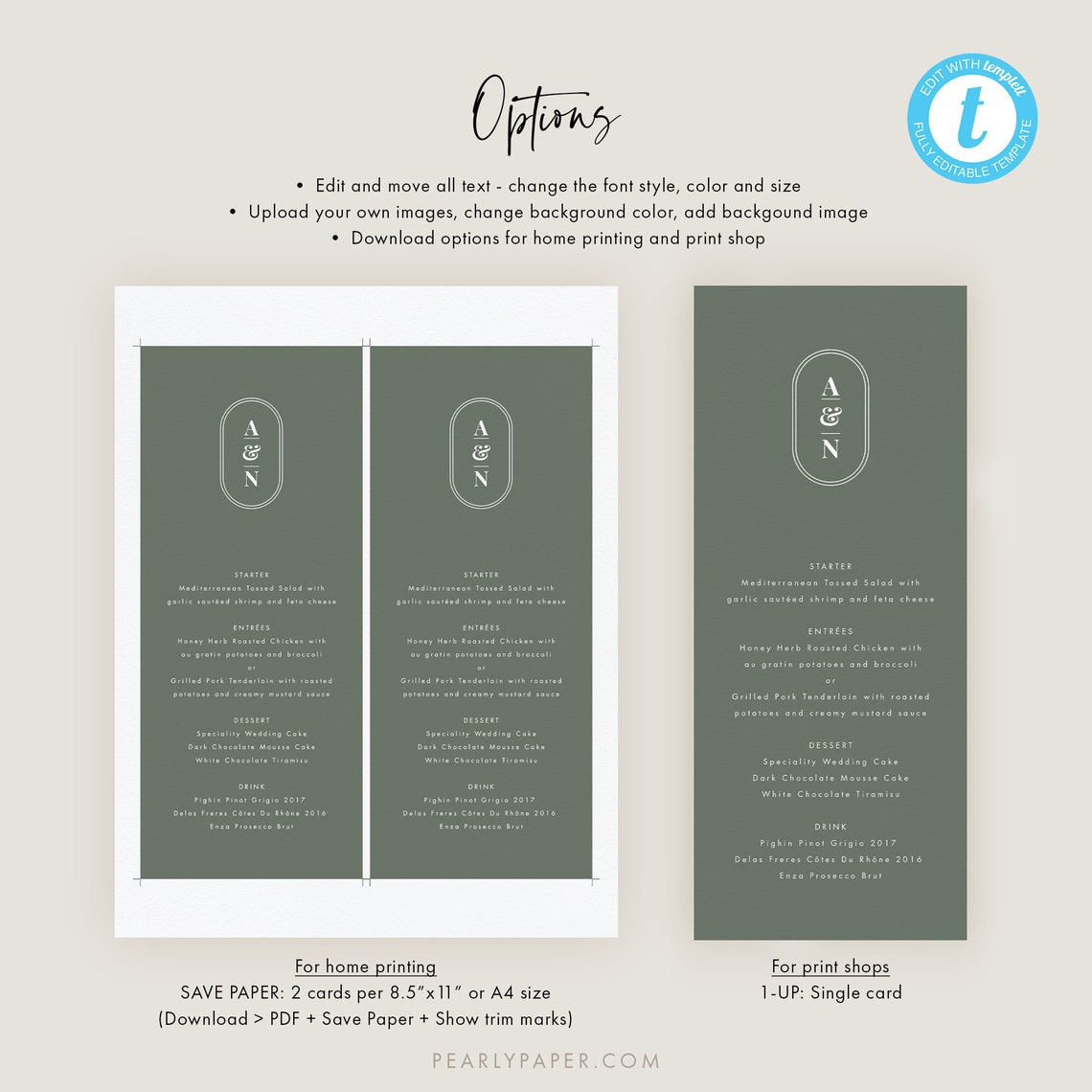 Sage Menu Template Download Sage Green Wedding Menu Simple - Etsy