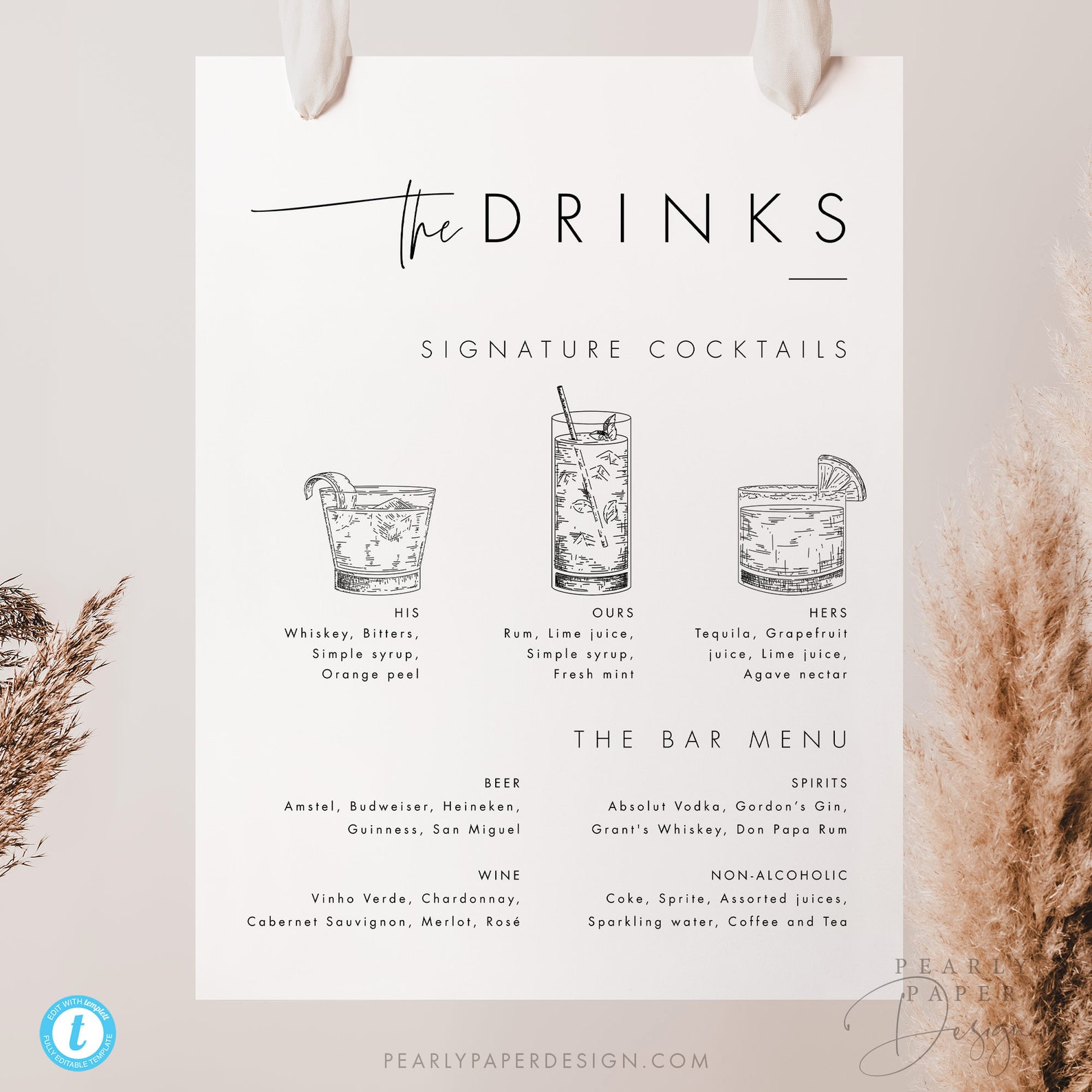 Bar Menu Template, Signature Cocktails Sign, Sketch Drink Menu Sign ...