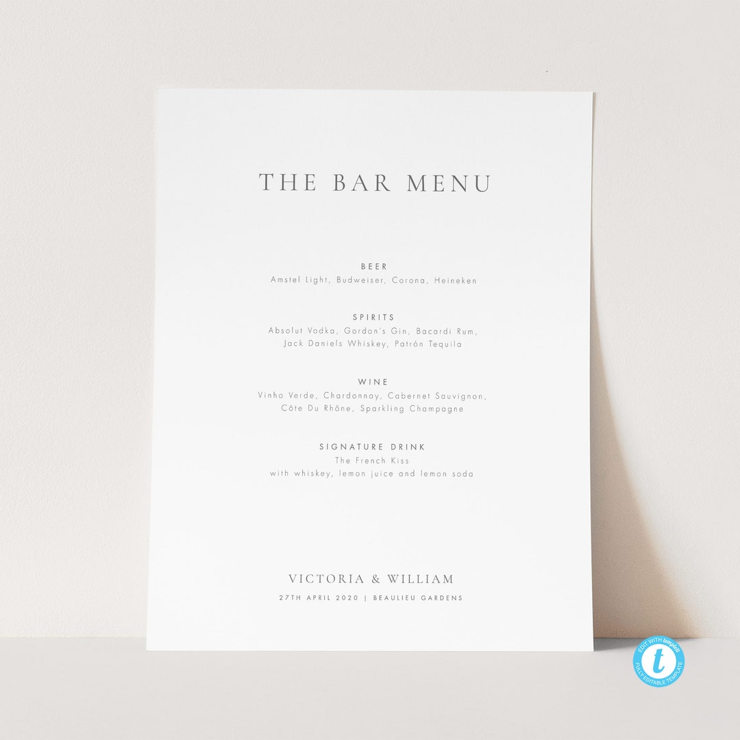 Simple Bar Menu Sign Template Templett Minimalist Bar Menu Sign Modern ...