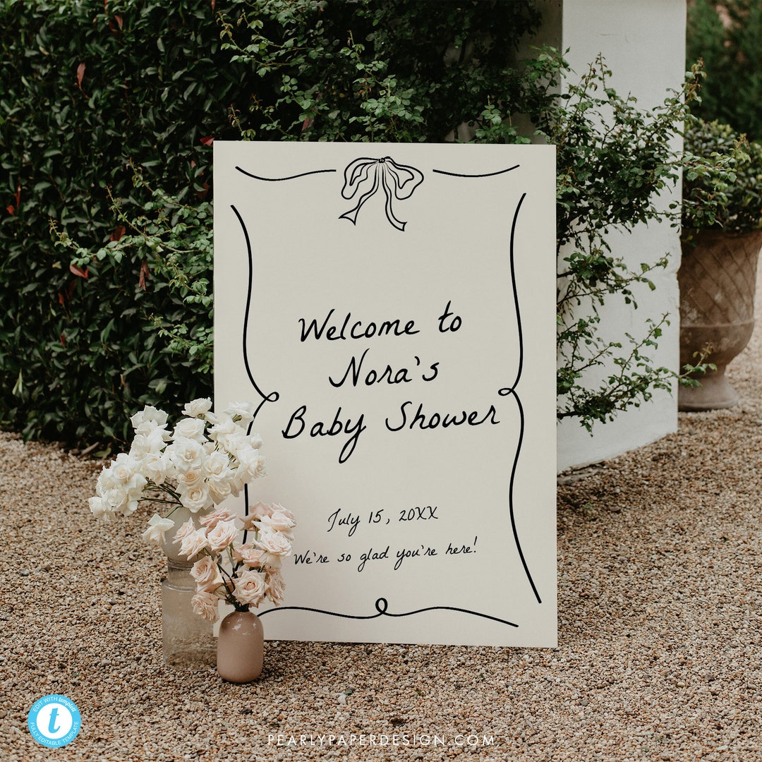 Whimsical Baby Shower Welcome Sign Template, Trendy Baby Shower Welcome ...