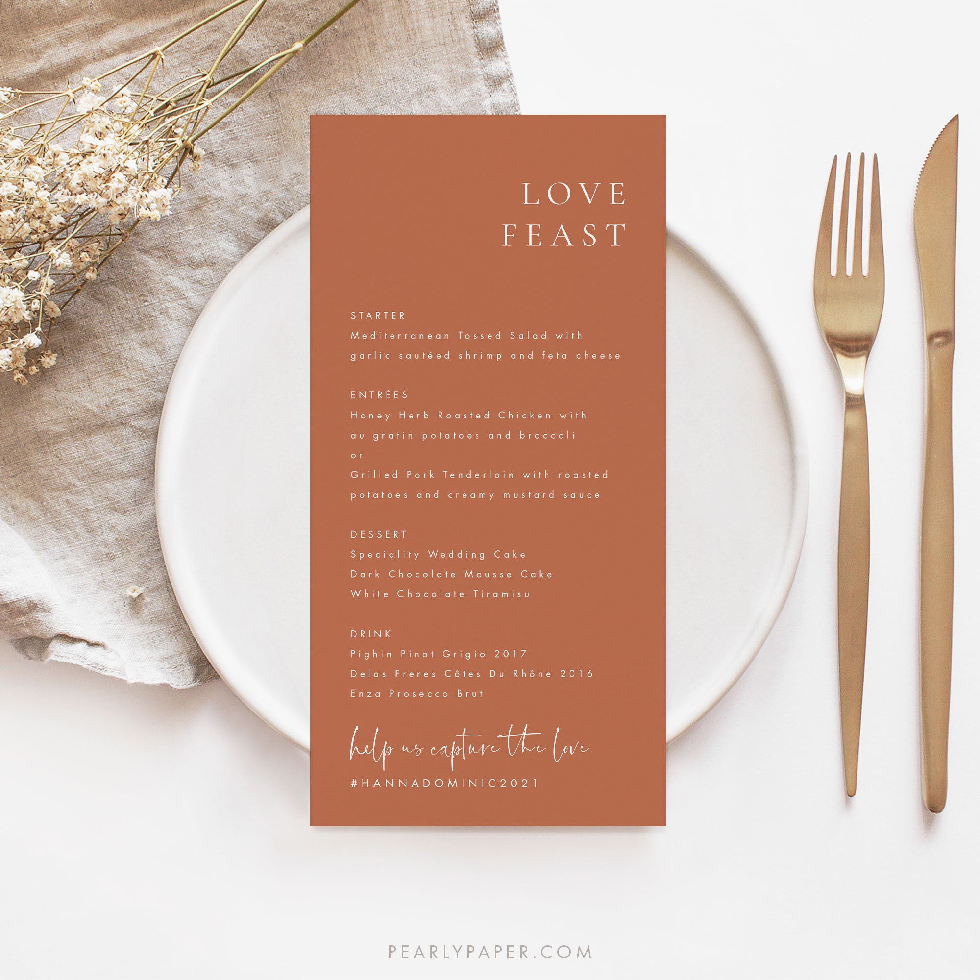 Terracotta Menu Template Download Desert Wedding Menu Simple | Etsy