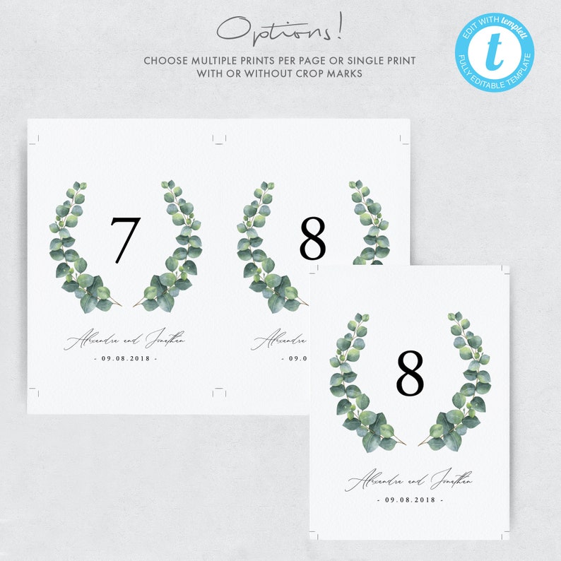 Rustic Table Numbers Template Eucalyptus, Templett, Printable Template ...
