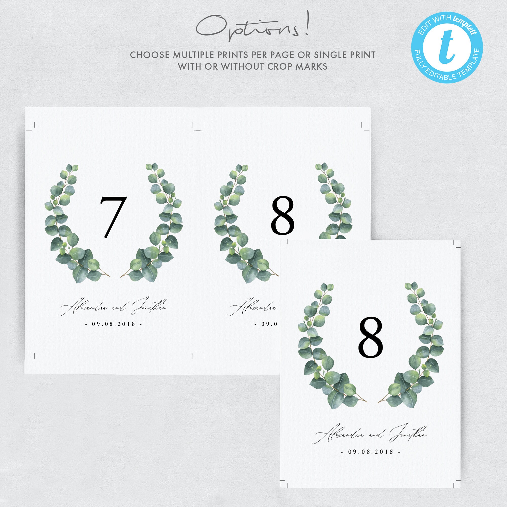 Rustic Table Numbers Template Eucalyptus, Templett, Printable Template ...
