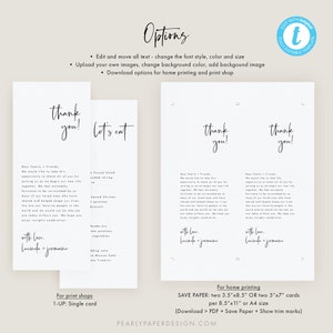 Modern Thank You and Menu Template Download Script Wedding Menu Napkin ...