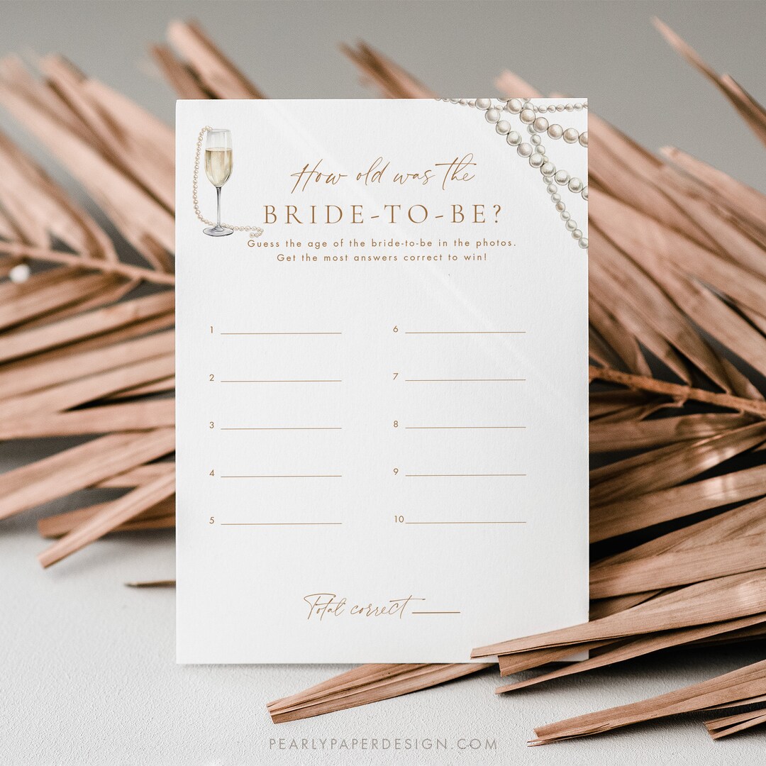How Old Was the Bride Game Template, Pearls and Prosecco Bridal Shower ...
