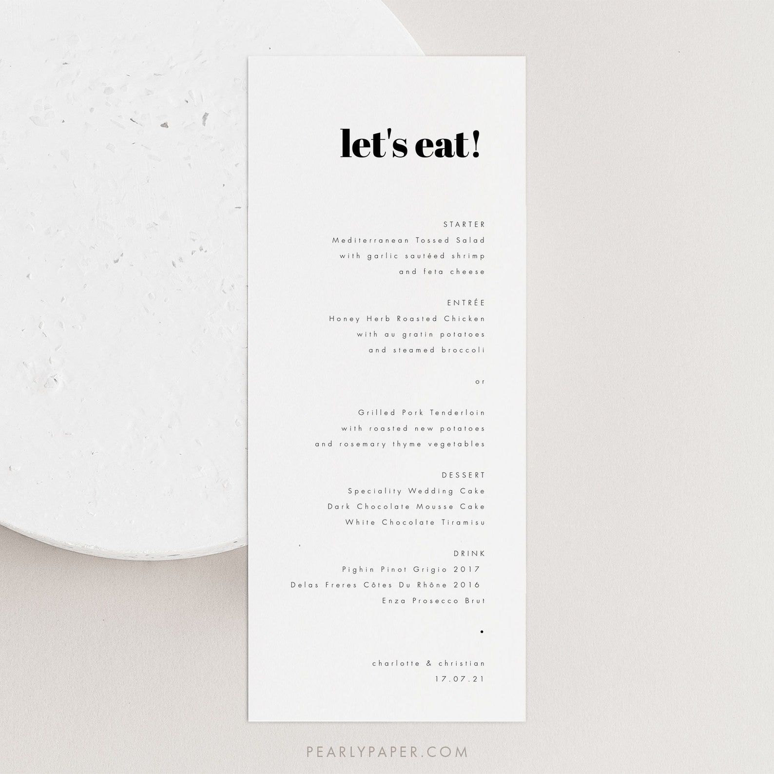 Modern Menu Template Download Minimalist Wedding Menu Simple | Etsy