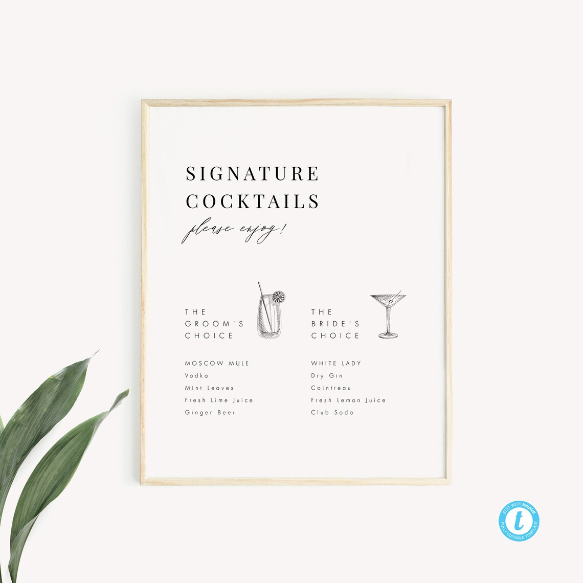 Signature Cocktails Sign Template Download Minimalist Wedding - Etsy