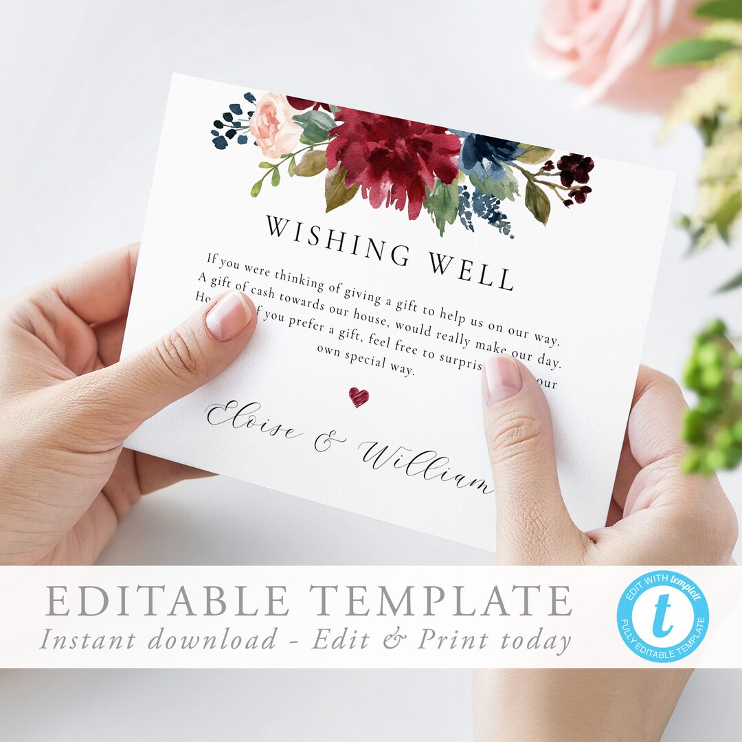 Wishing Well Template Wedding Wishing Well Card Gift Request Insert ...