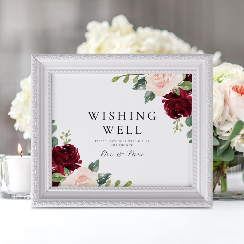 Wishing Well Sign Editable Wishing Well Template Burgundy - Etsy