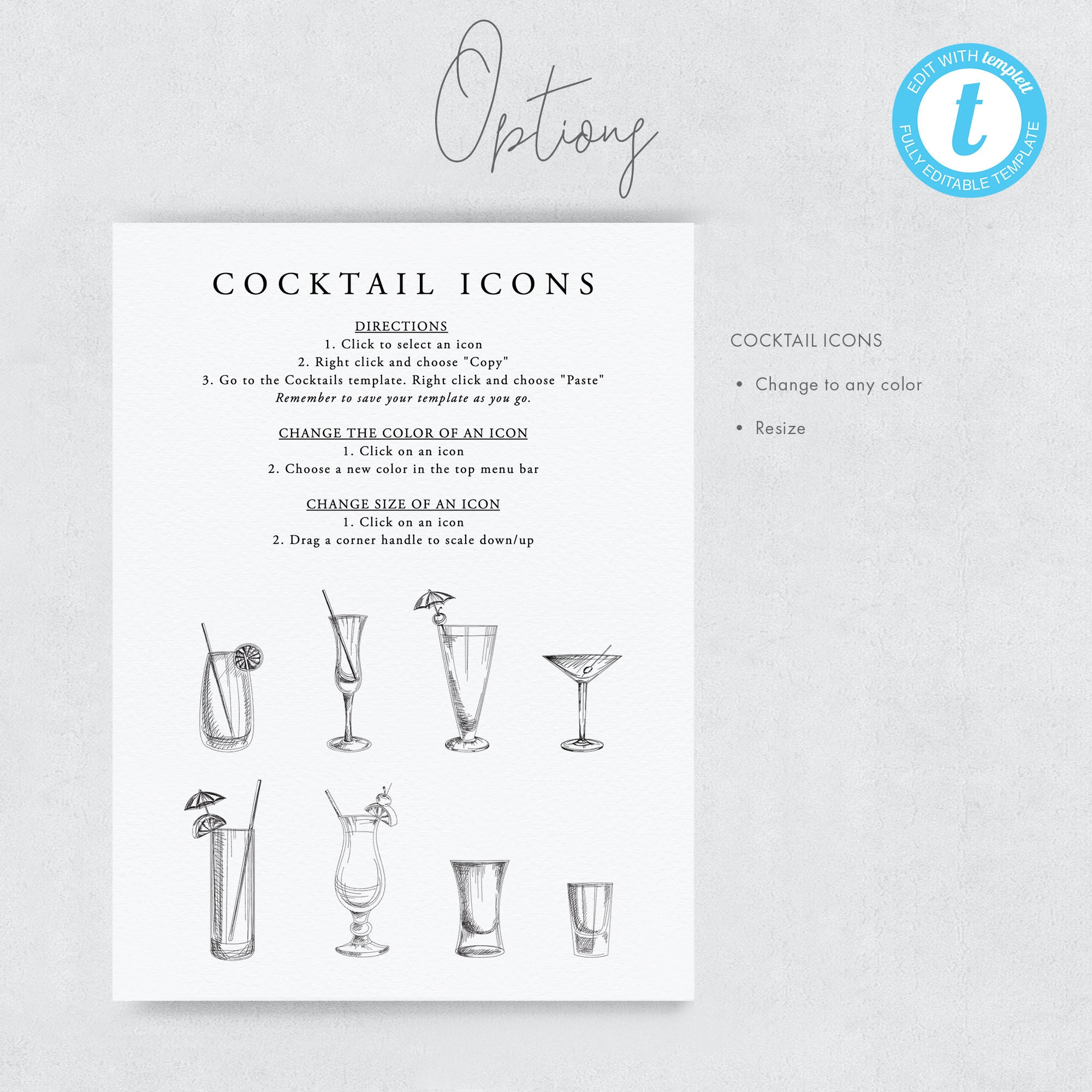 Signature Cocktails Sign Template Download Minimalist Wedding - Etsy
