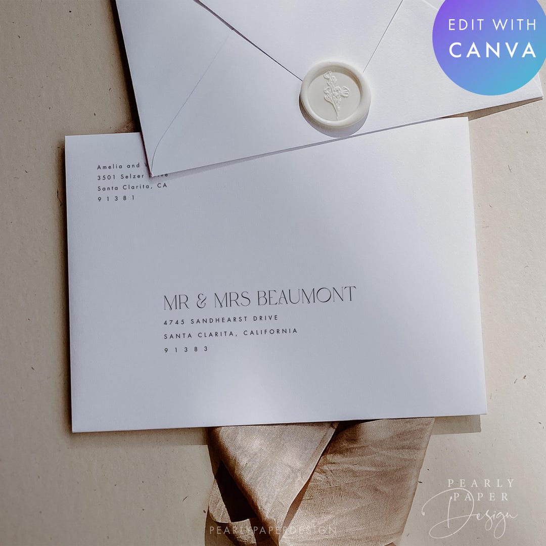 Envelope Address Template for Canva, A7 Wedding Envelope Addressing ...