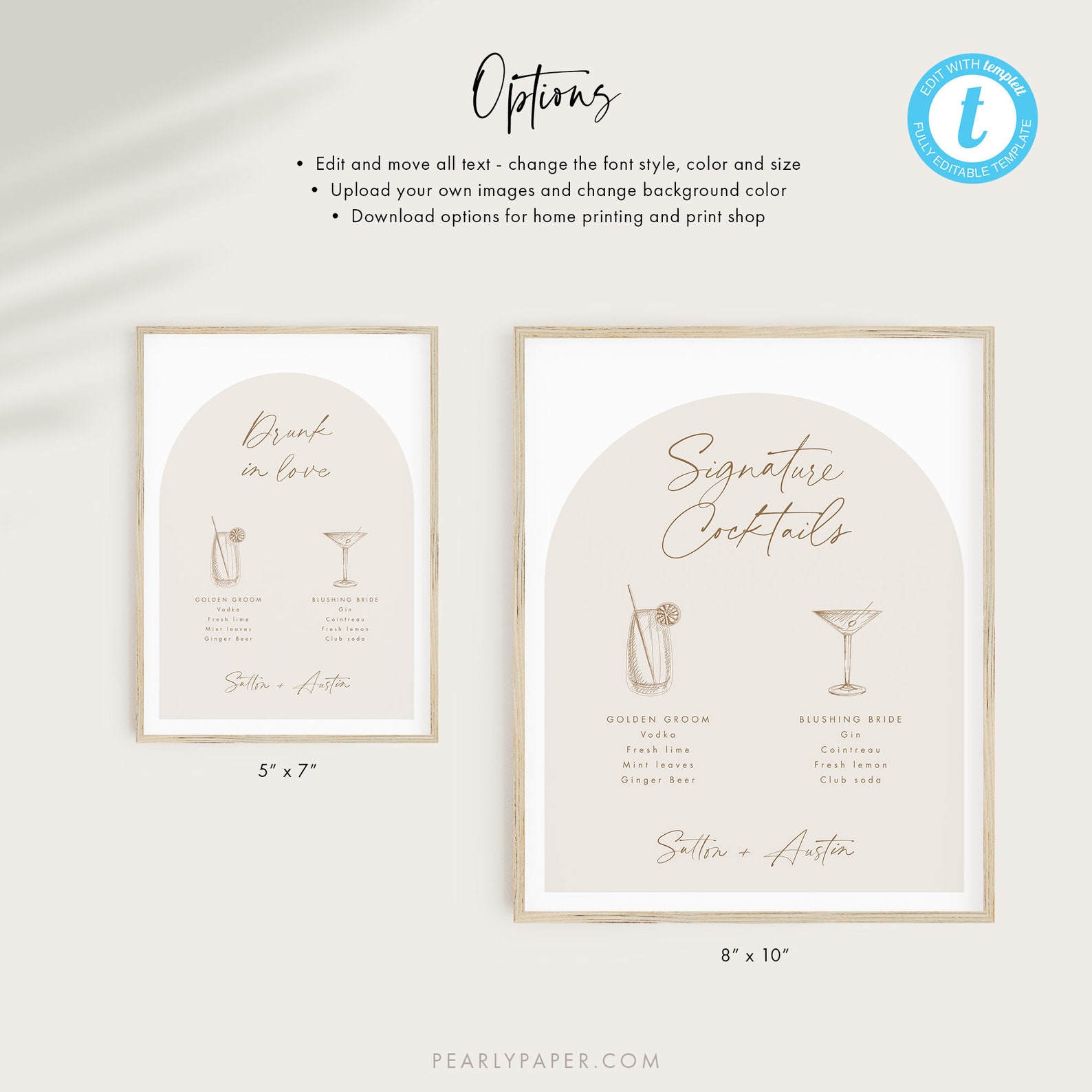Arch Signature Cocktails Sign Template Download Minimalist | Etsy