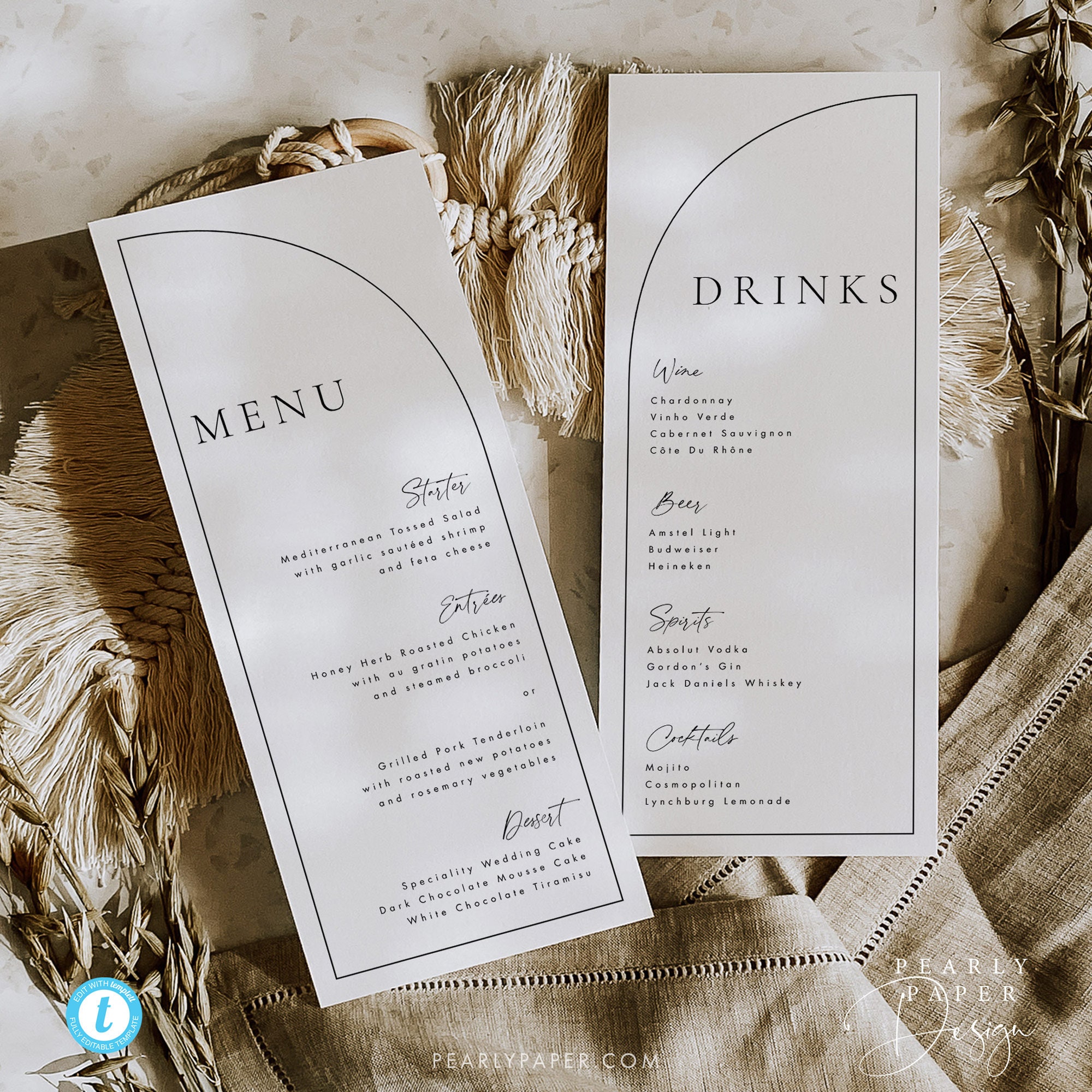 Half Arched Menu Template Download Modern Wedding Drinks Menu | Etsy