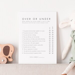 Minimalist Baby Shower Over or Under Game Template, Baby Shower Games ...