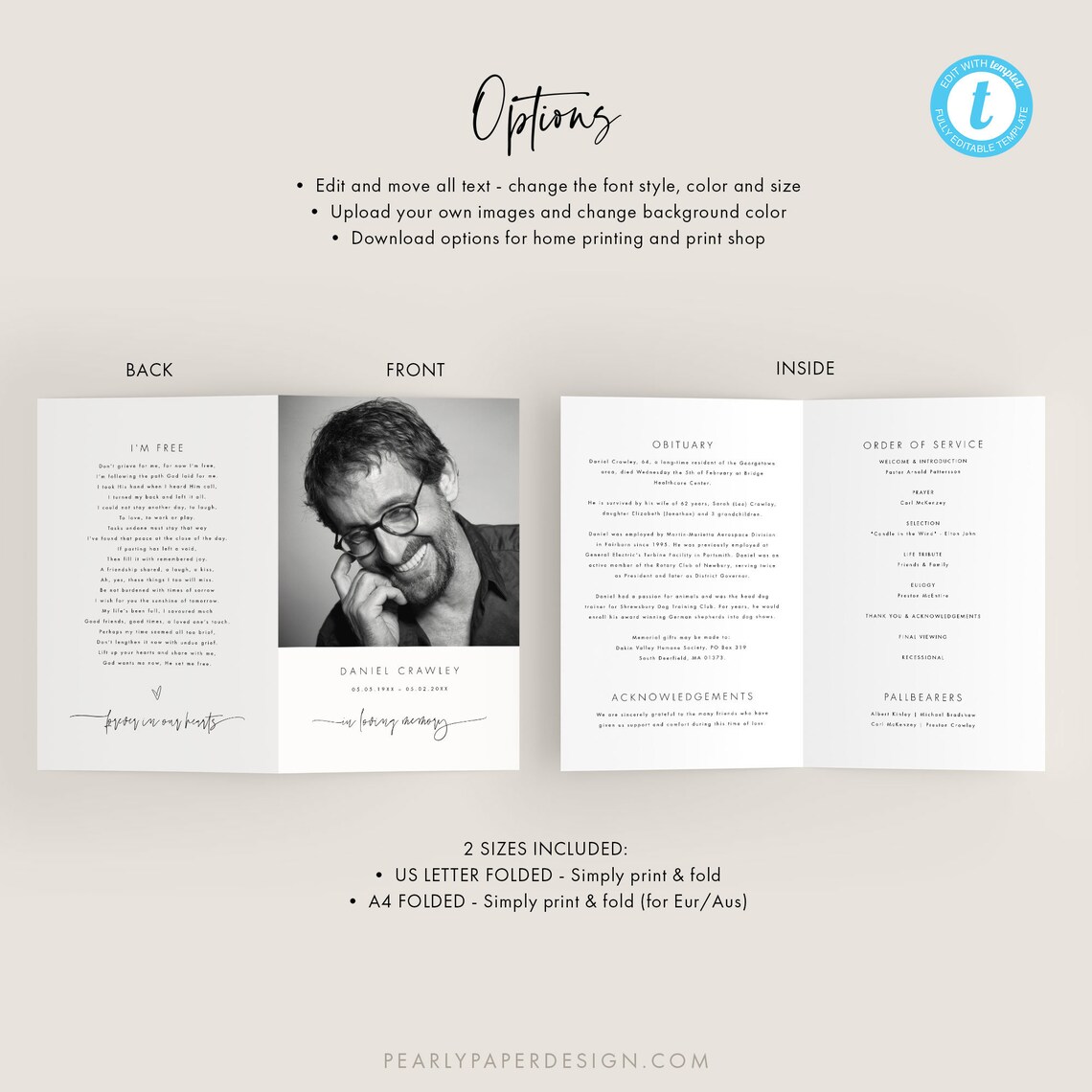 Funeral Program Template, Editable Funeral Booklet, Foldable Memorial ...