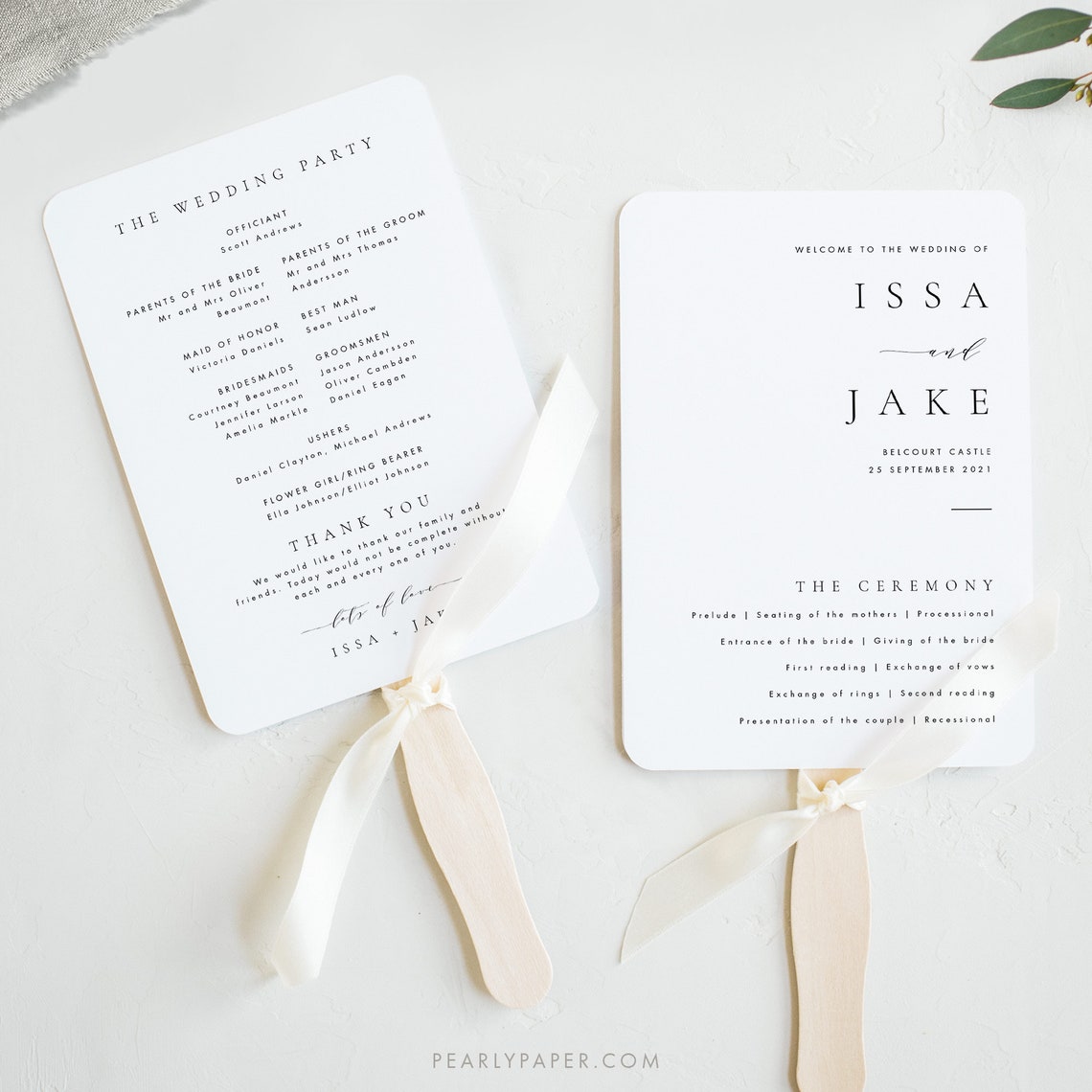 Elegant Wedding Ceremony Program Fan Template Download Simple - Etsy
