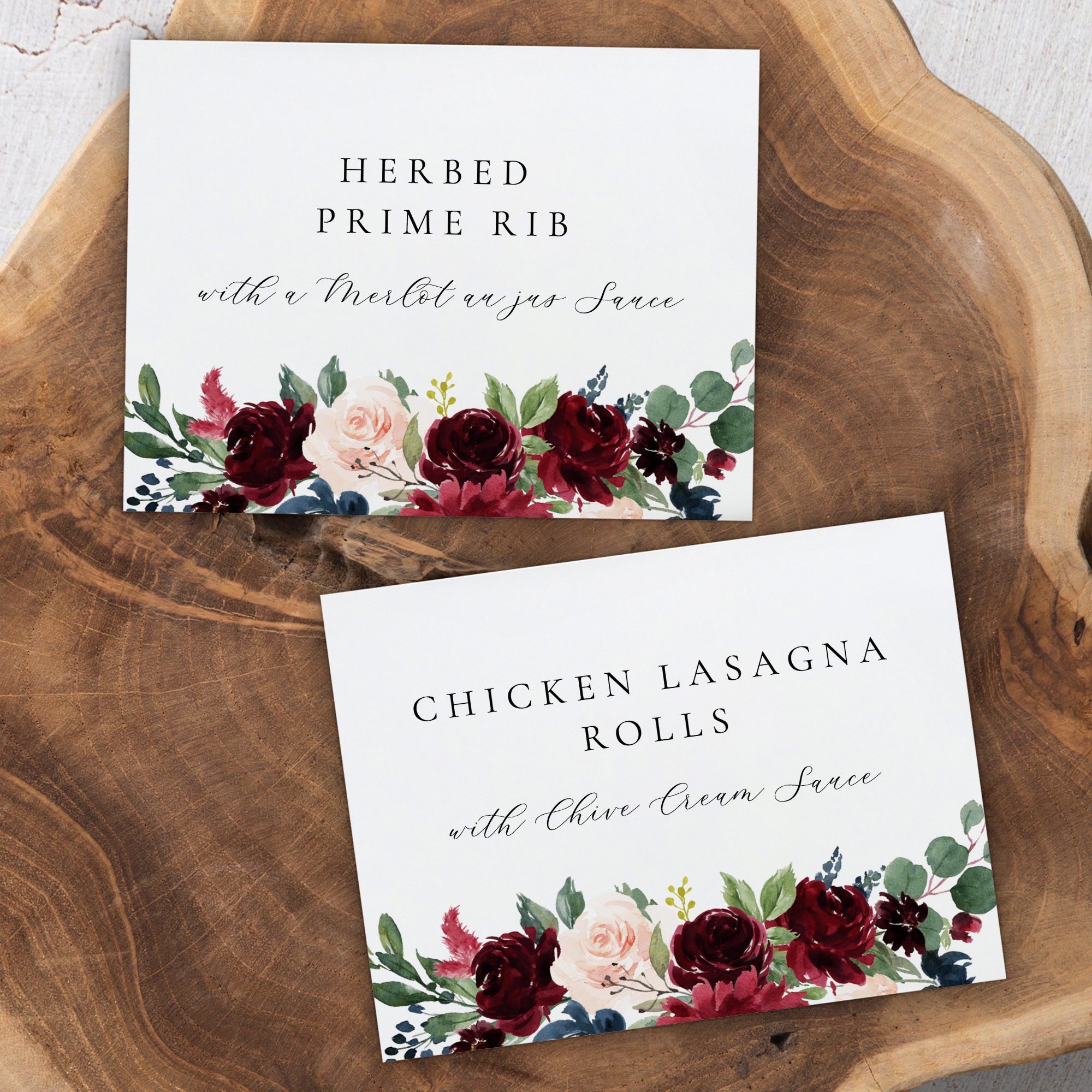 Buffet Card Editable Template Wedding Food Label Burgundy and | Etsy