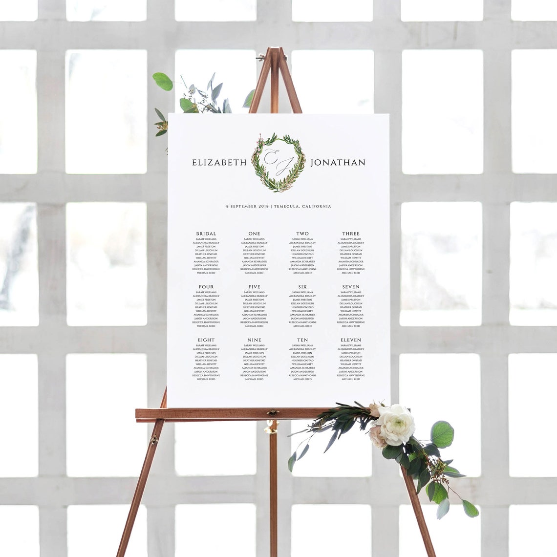 Seating Chart Template Monogram Wedding Rustic Wedding Seating Chart ...