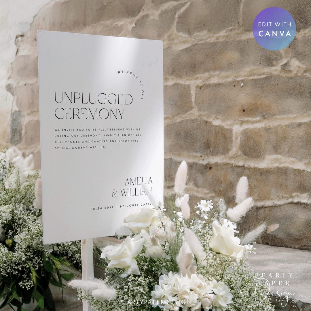 Unplugged Ceremony Sign Template, Minimalist Wedding Welcome Sign ...