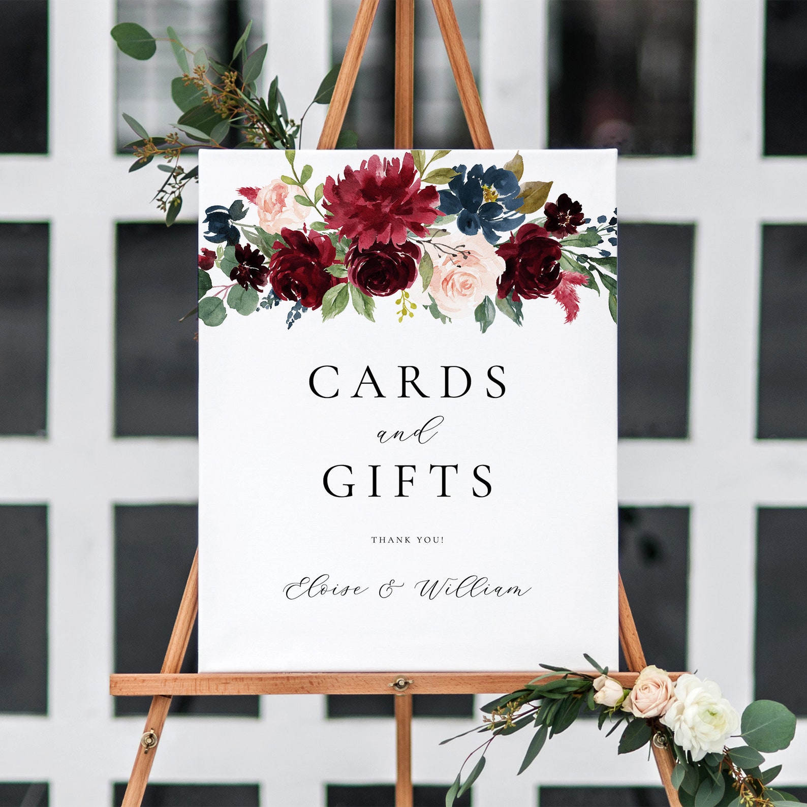 Cards and Gifts Sign Editable Template Burgundy Gift Table | Etsy